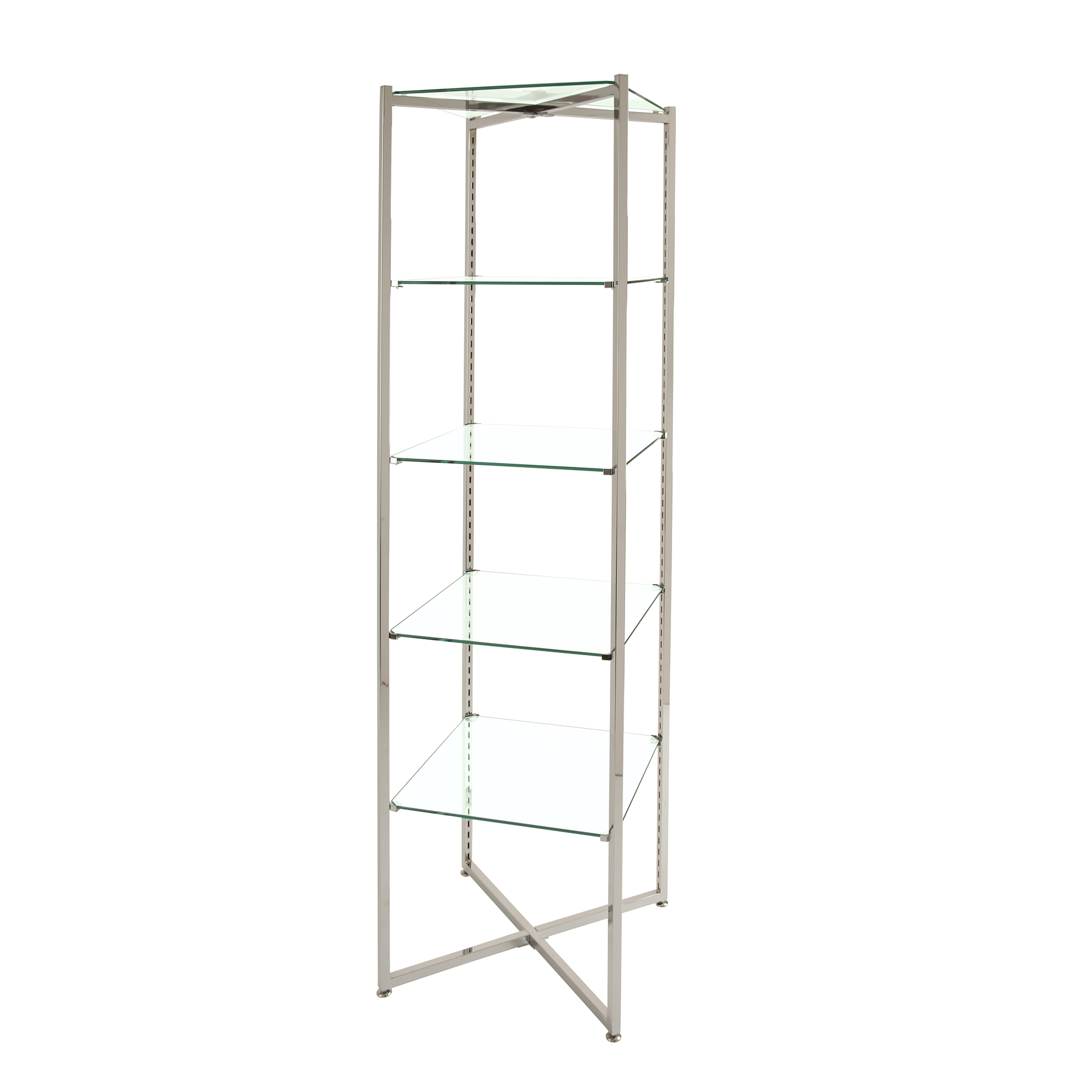 68″H Folding Glass Towers with 5 Shelves - Display Group Inc