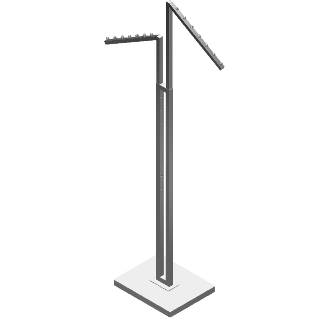 2-Way Garment Rack w/ 2 Slant Arms & Ball, Square Tubing Display Alt